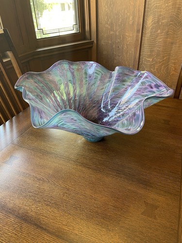 Daniel Reed Studio Art Glass Handkerchief Vase Ruffle Bowl Signed ...