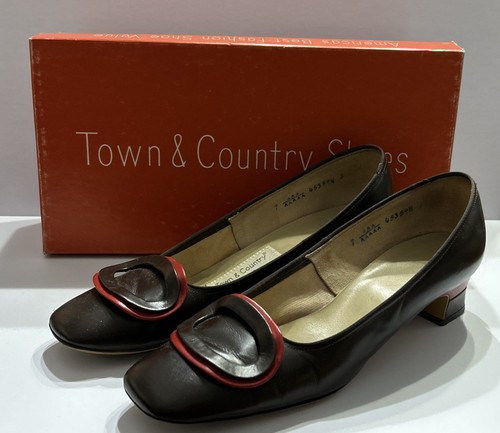 Vintage Town & Country Brown Red Pumps Size 7 Dress Shoes 3A Double ...