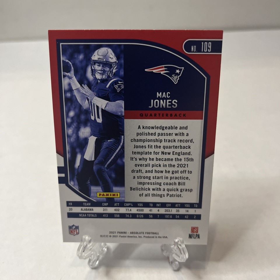 MAC JONES ROOKIE CARD 2021 Panini Absolute Football NEW ENGLAND ...