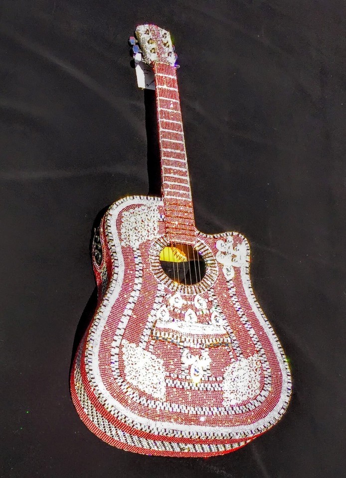 Vintage Rhinestone regular sized red color Guitar, 38" Long | eBay