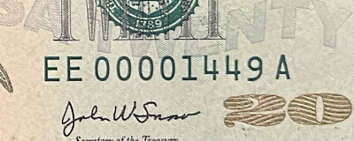 Fancy Serial Number $20 2004 EE00001449A Low Four Digit PMG 67 EPQ ...