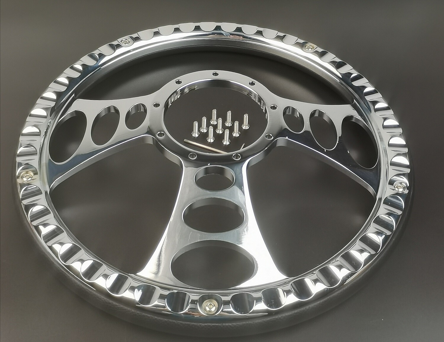 14" PVC 9-Hole V-8 Black Chrome Billet Aluminum Steering Wheel | Half ...