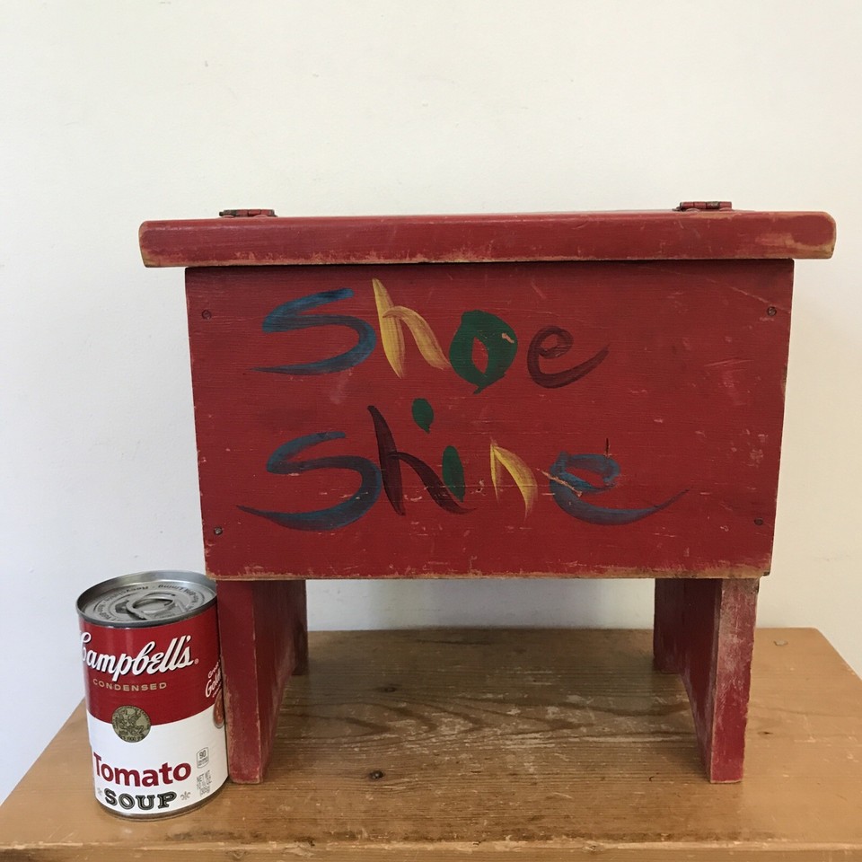 Vintage Swedish Handpainted Red Rustic Floral Shoe Shine Stool Box ...