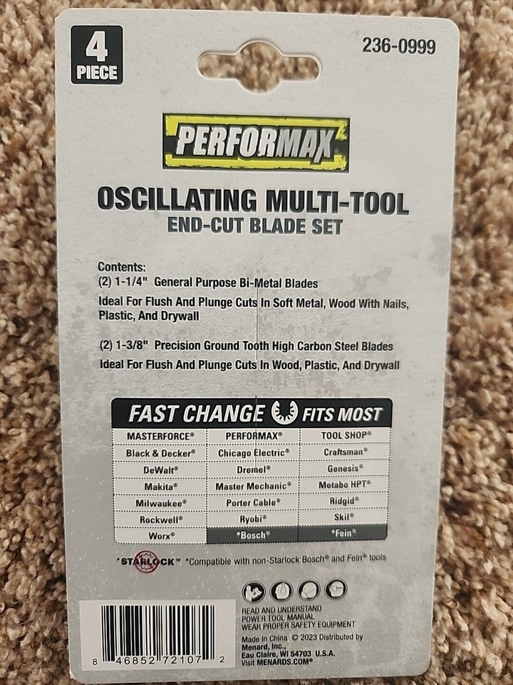 Performax Oscillating Multi-Tool End-Cut Blade 4 Piece Set Precision ...