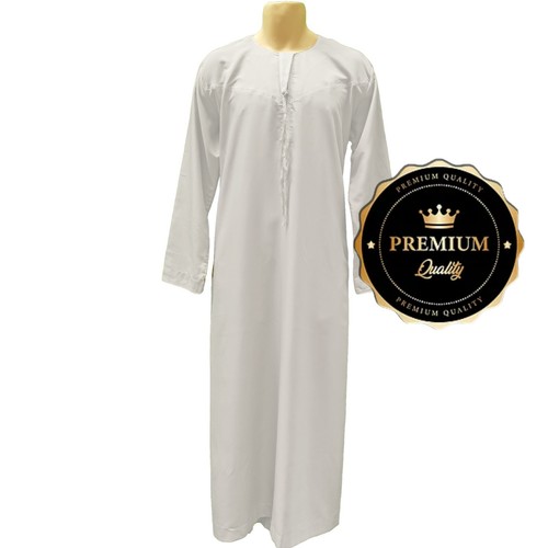 WHITE UAE ARAB THOBE DISHDASH GOWN DRESS MEN ROBE EID LUXURY DESIGNER ...