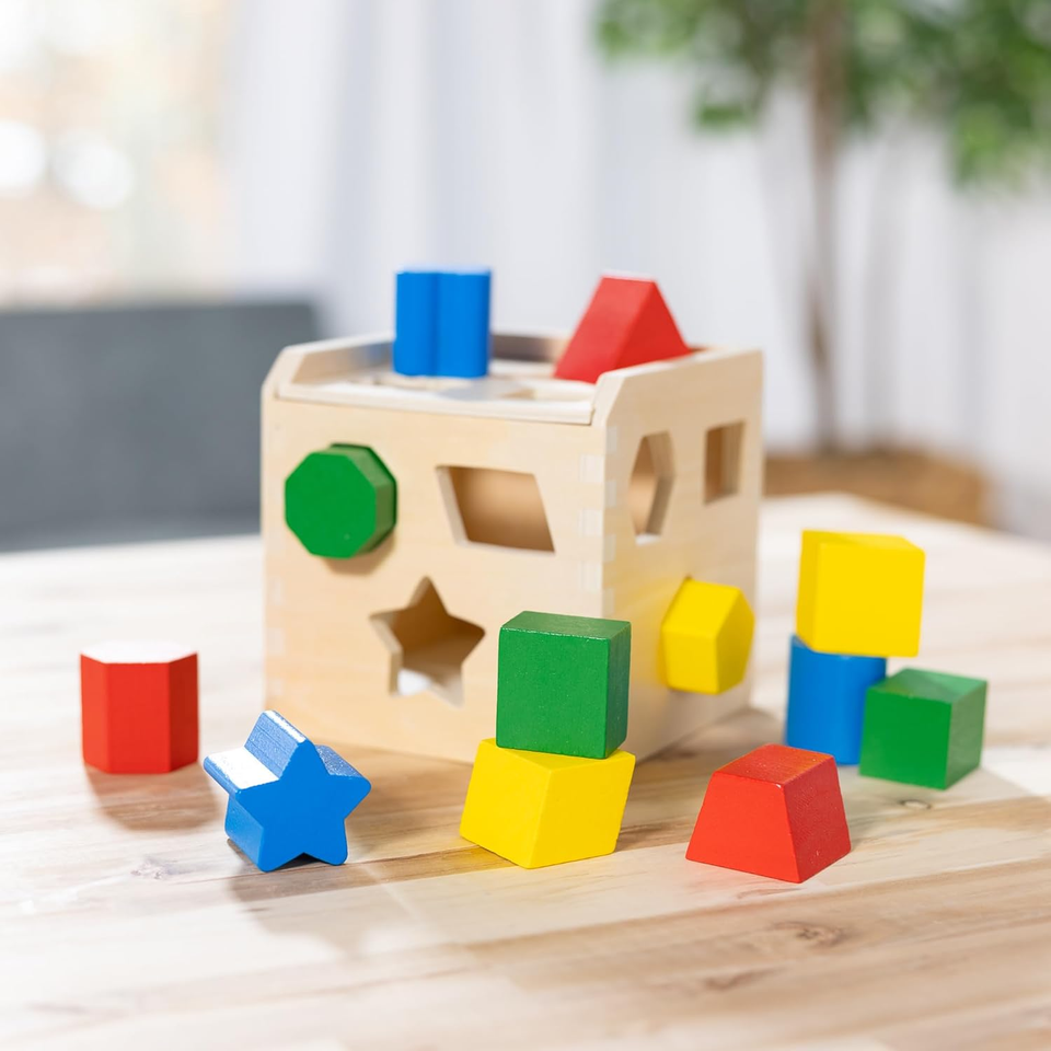 Melissa & Doug Shape Sorting Cube - Classic Wooden Toy with 12 Shapes ...