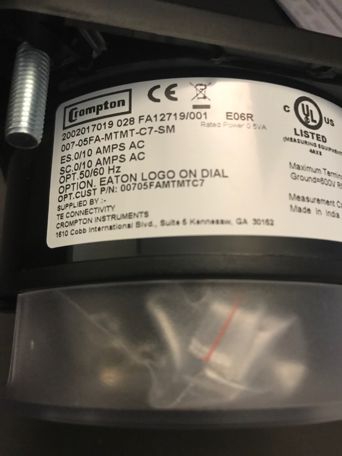 Eaton CROMPTON - TE CONNECTIVITY 007-05FA-MTMT-C7-SM 0/10 Amp Meter B2 ...