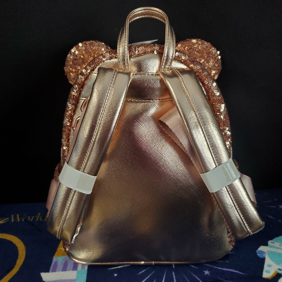NEW Disney Parks Loungefly Sequined Rose Gold Mini Backpack Minnie ...