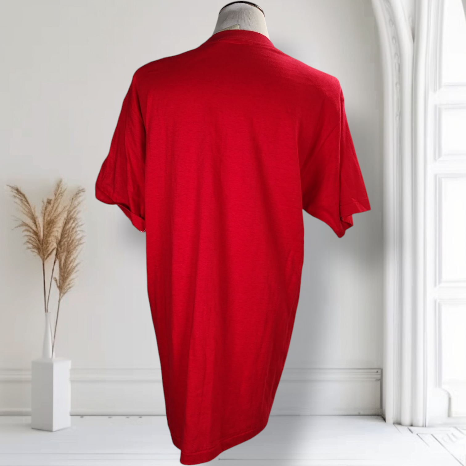 Vintage 80s Embellished Red T Shirt OSFA Crew Red Metallic Gold Single ...