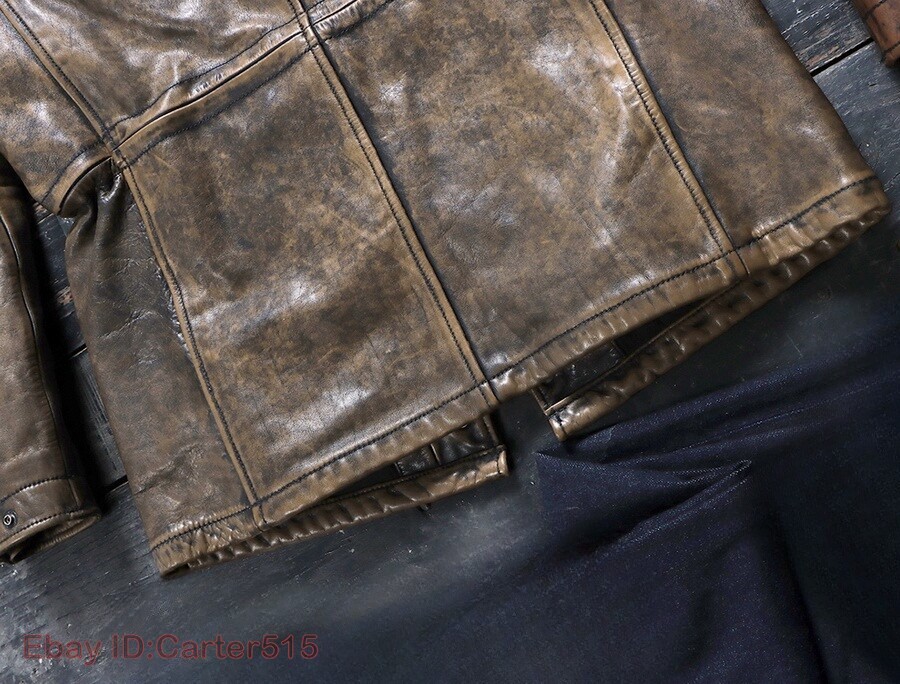 Mens Retro Distressed Field Leather Jacket Veg-tanned Tea Core Cowhide ...