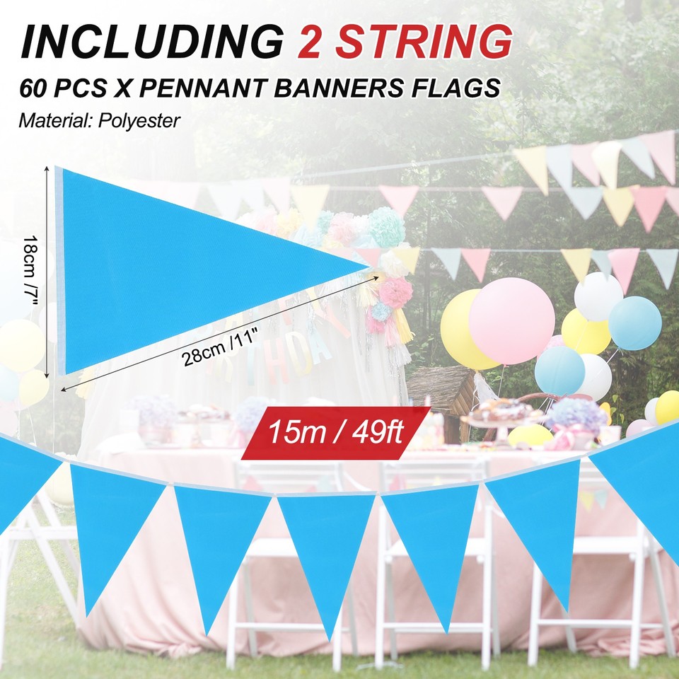 60 Pcs Pennant Banners Flags 100ft String Hanging Triangle Bunting Blue ...