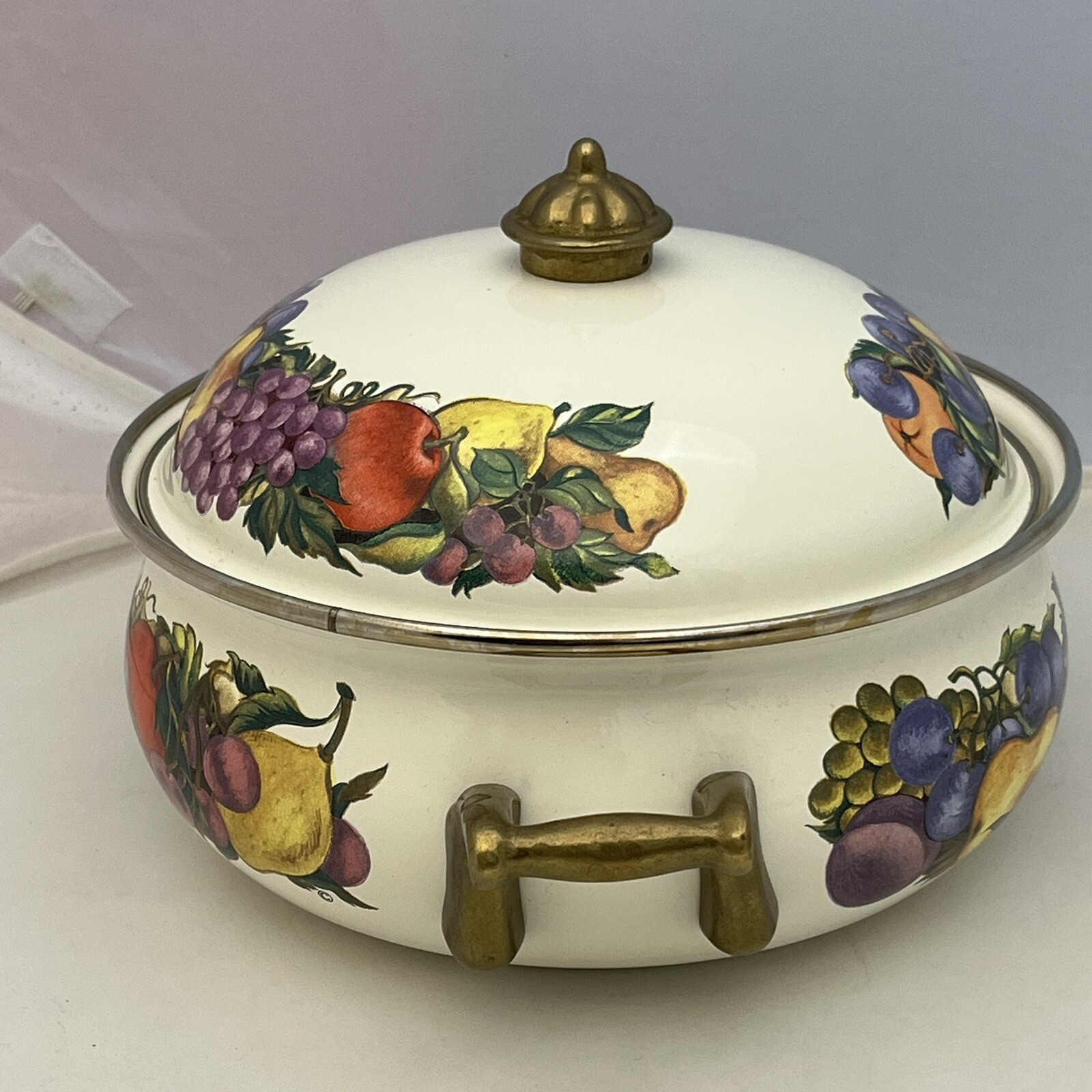 Vintage Cornucopia Ceramic Casserole Dish With Lid Handles Fruit Design ...