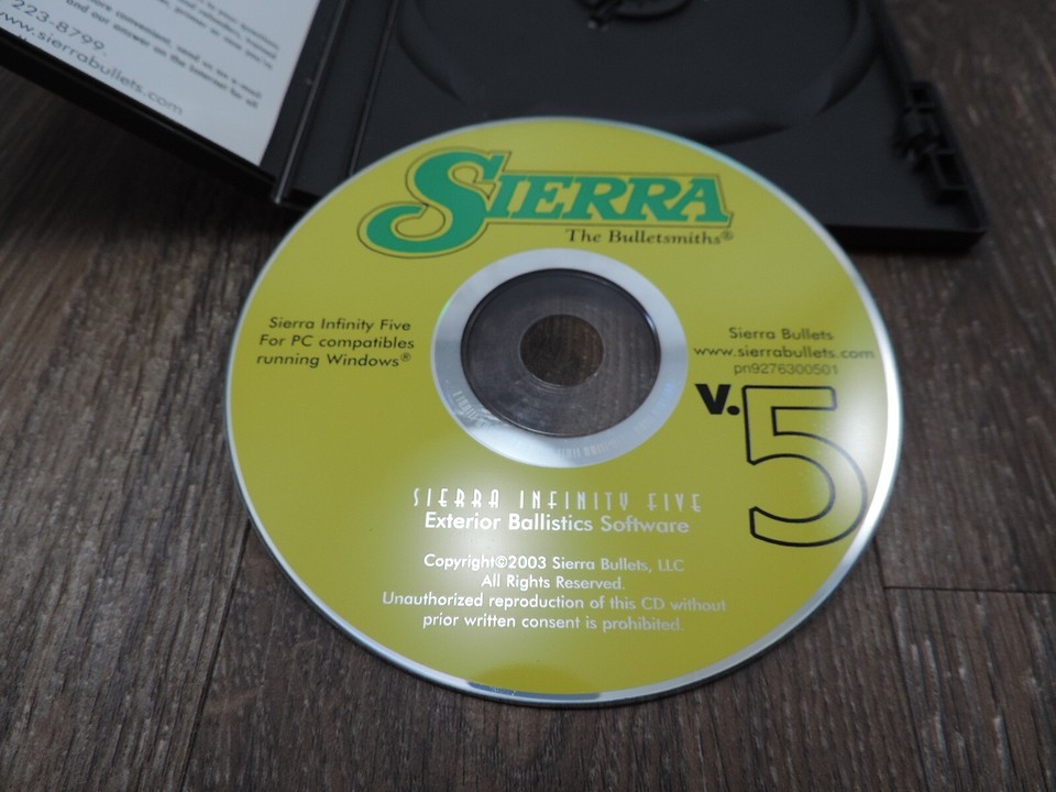 Sierra Infinity Five I5 Exterior Ballistics Software for Windows OS ...