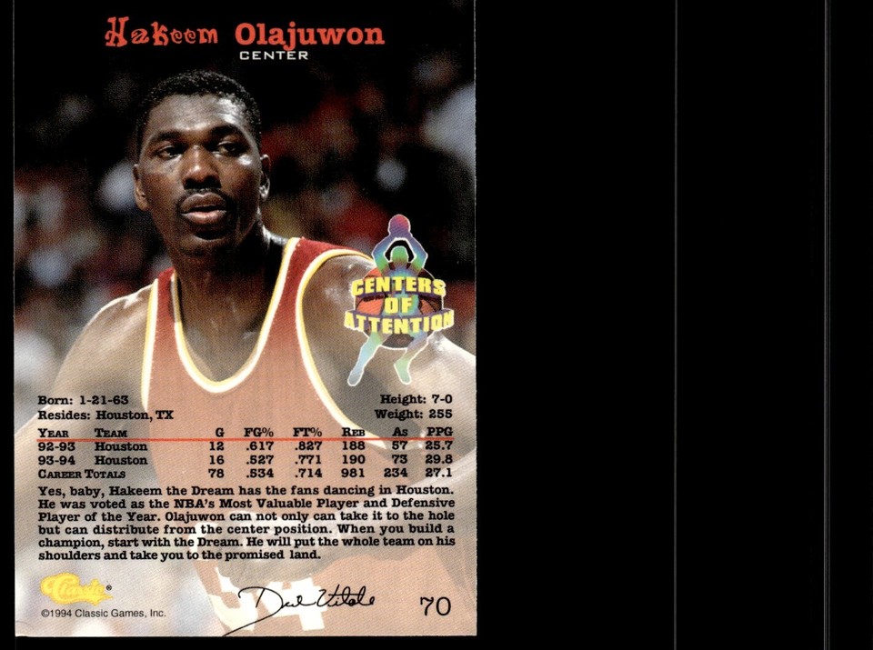 1994-95 Classic Draft Hakeem Olajuwon Houston Rockets #70 | eBay