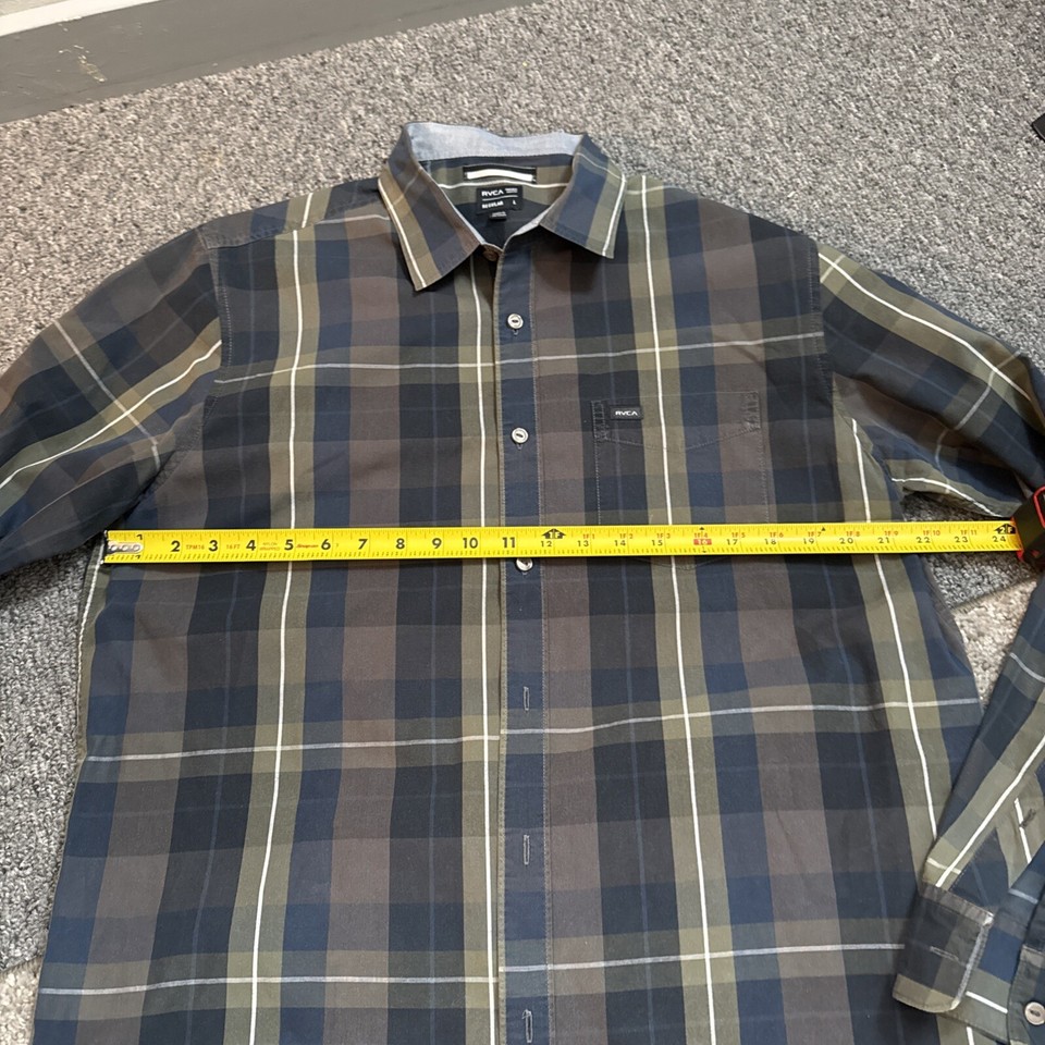 RVCA Men’s Long Sleeve Dress Shirt Plaid Button Up Green Blue White ...