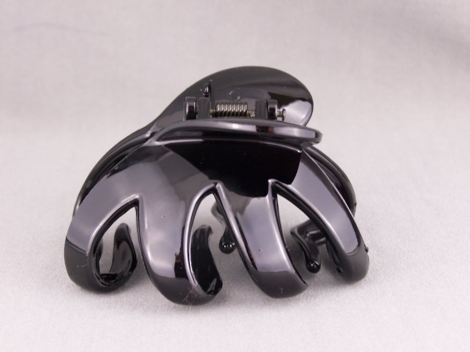 octopus hair clip Black shiny plastic metallic Big barrette claw clamp ...
