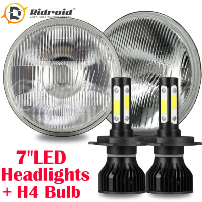 7 Inch LED Glass Headlight Round H6024+100W LED Headlight Bulb H4 High ...