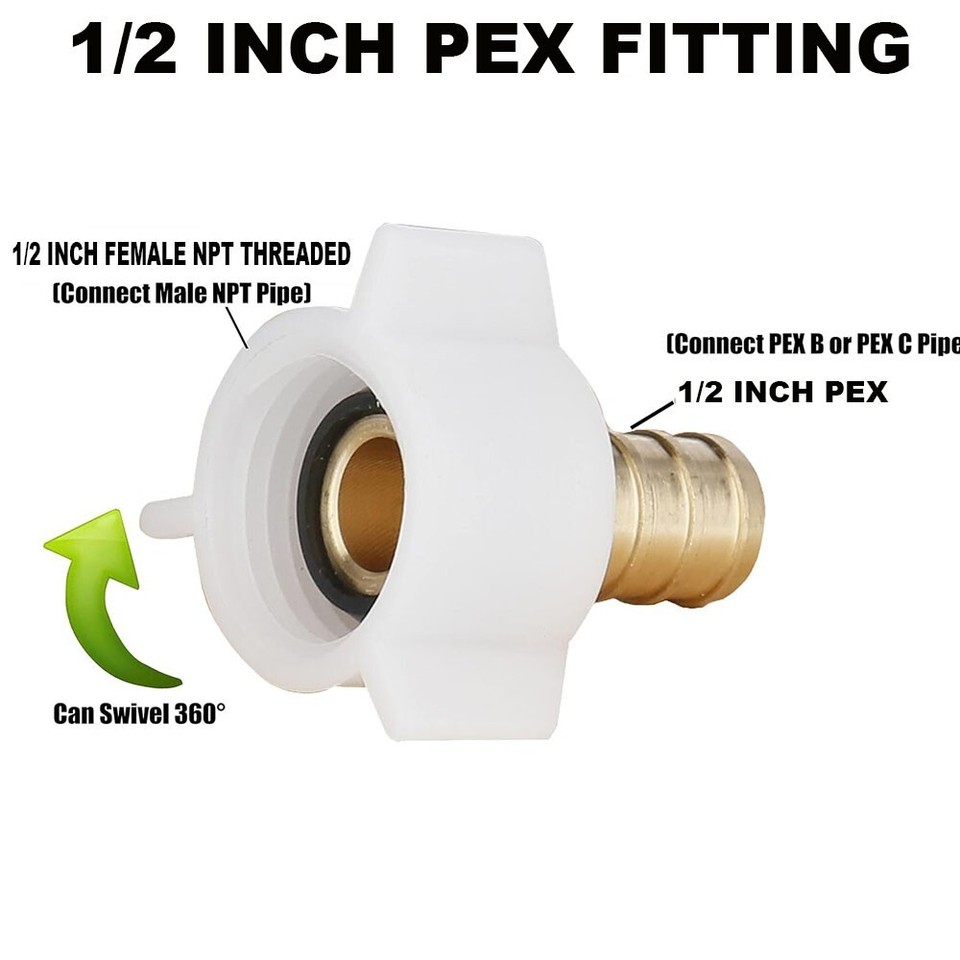 20 Pack 1/2" Pex x 1/2" Female NPT Threaded Swivel Adapter Brass Crimp ...