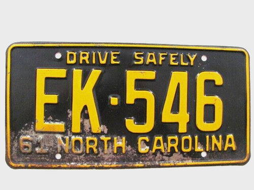 1961 NORTH CAROLINA NC LICENSE PLATE TAG, EK-546, ORIGINAL | eBay