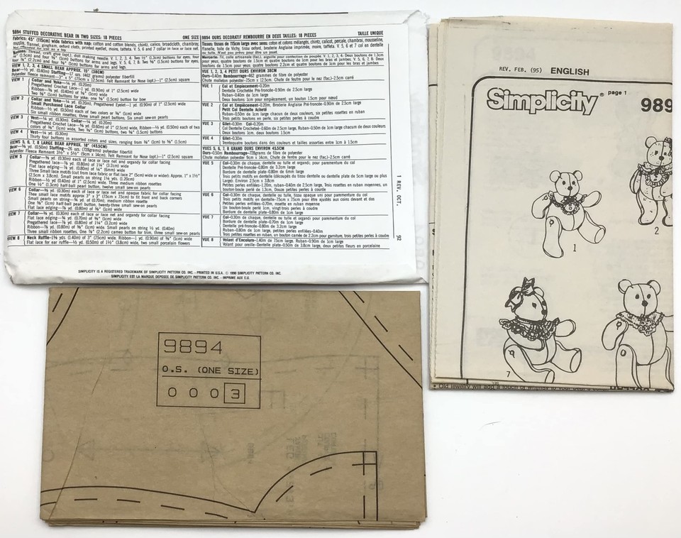 Stuffed Decorative Bear in Two Sizes, Simplicity 9894 Sewing Pattern | eBay