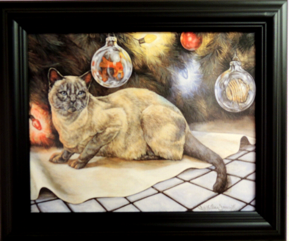 CAT AT CHRISTMAS PICTURE KITTY CAT SHEILA SOMERVILLE FRAMED PRINT 8X10 ...