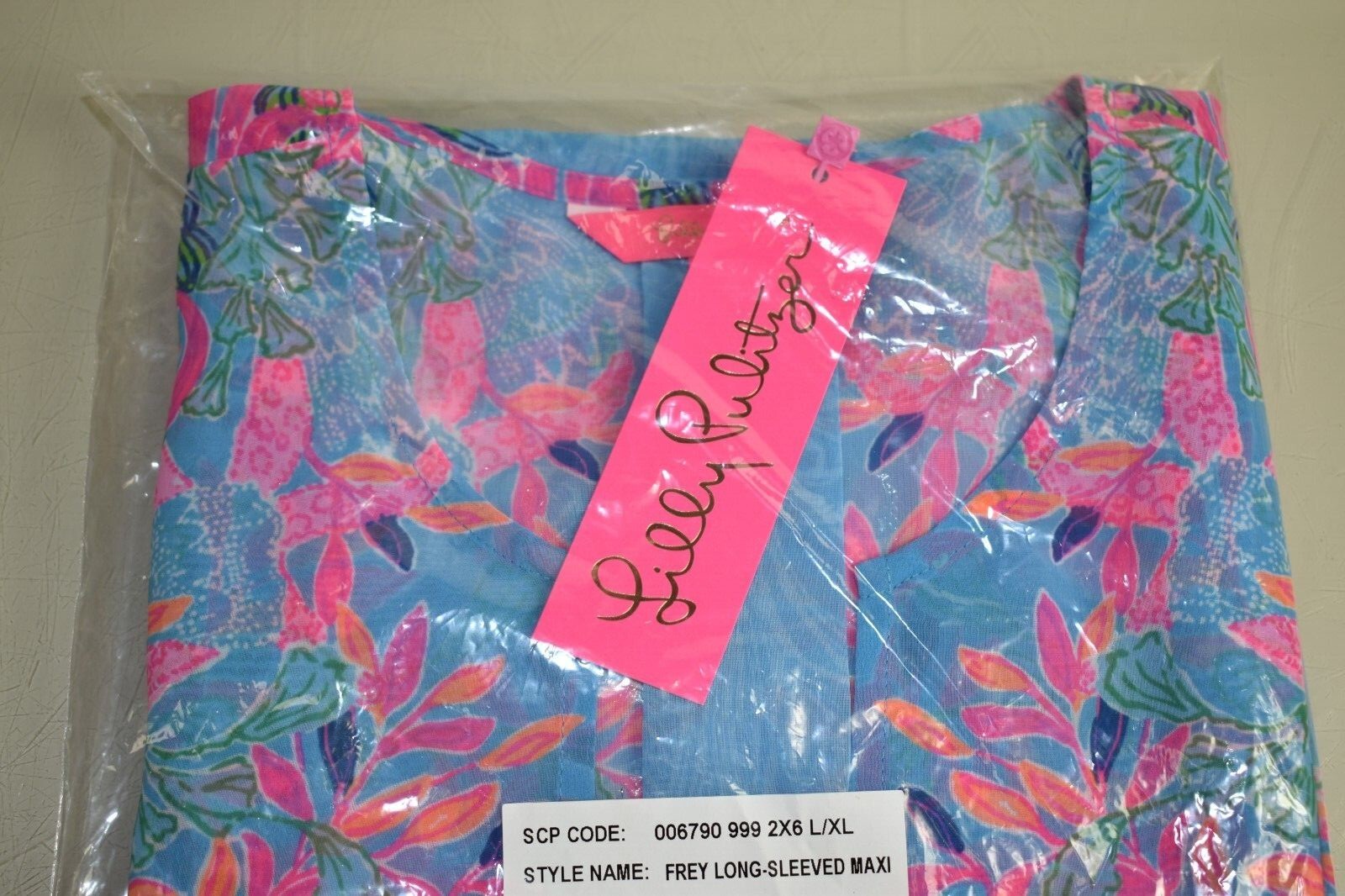 $198 NEW Lilly Pulitzer Frey Maxi Cover Up Seaweed Samba Pink Blue XS S ...