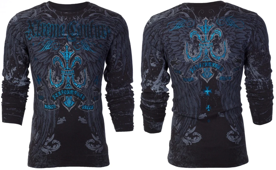 Xtreme Couture By Affliction Men's Thermal Shirt Sandstone Black Biker ...