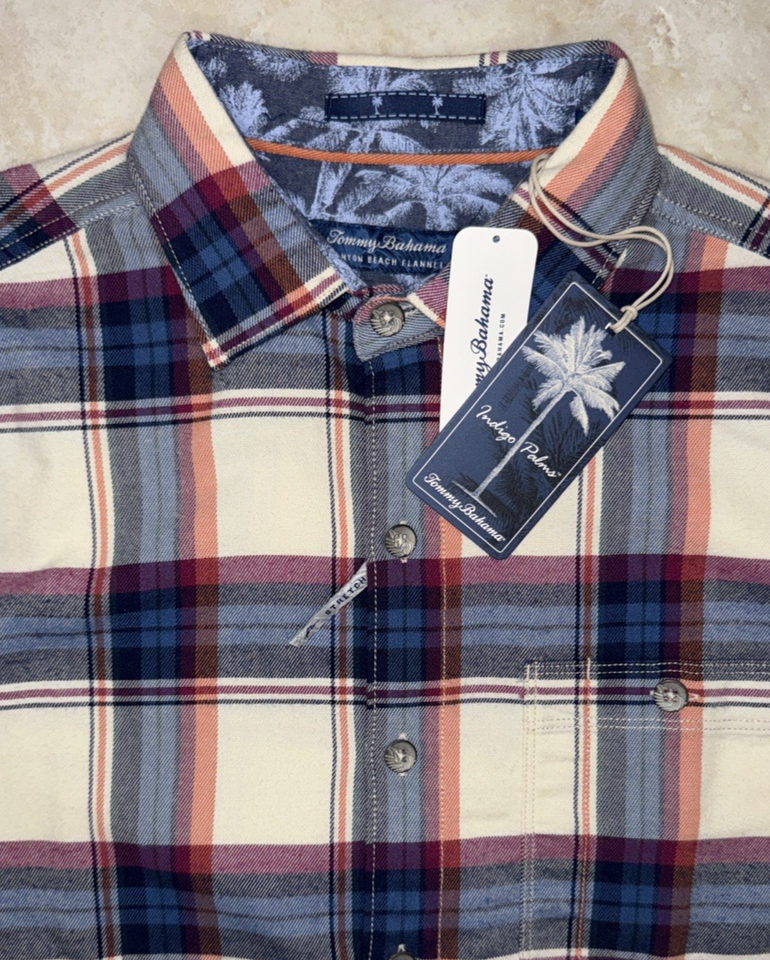 Tommy Bahama Canyon Beach Flannel Window Pane Plaid Stretch LS Mens XXL ...