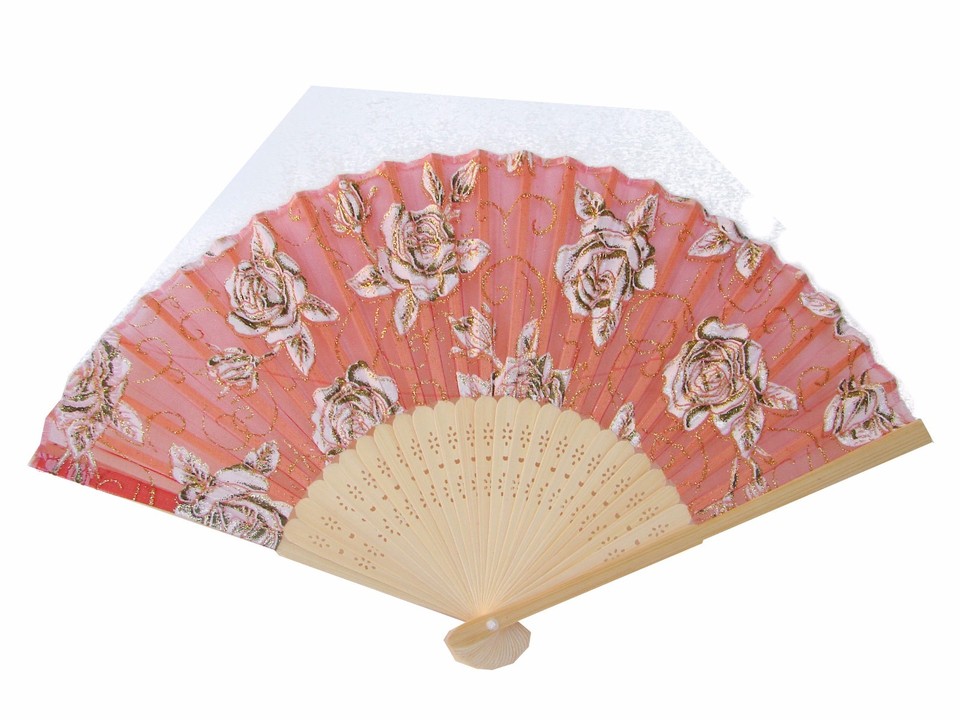 Natural Wooden Slab Folding Hand Fan with Picture of Rose | eBay