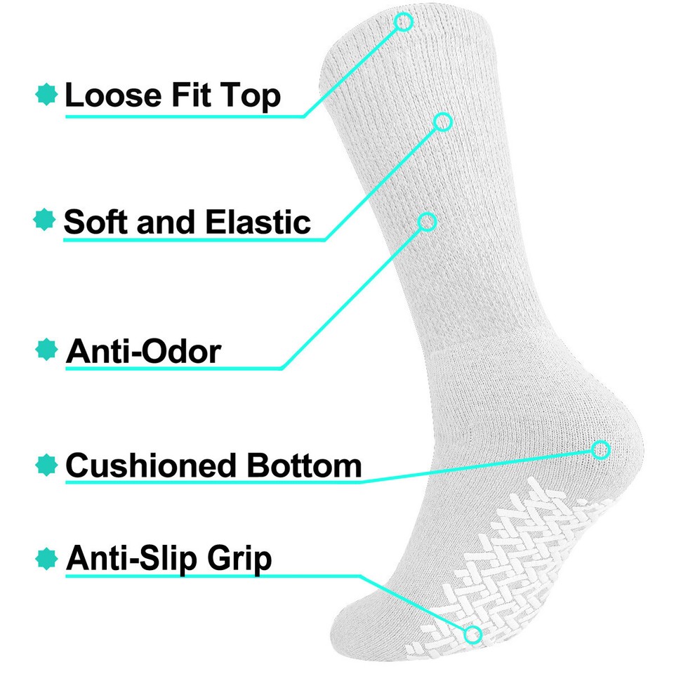 Falari Anti Slip Rubber Grip Non Skid Crew Cotton Diabetic Socks Home ...