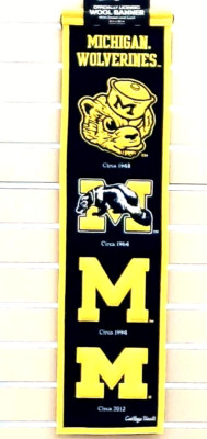 Michigan Wolverines Embroidered Wool Banner 8 x 32 inch with Dowel and ...