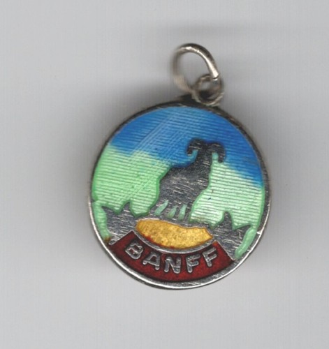 VINTAGE sterling silver enamel DISC charm BIG HORN SHEEP BANFF ALBERTA ...
