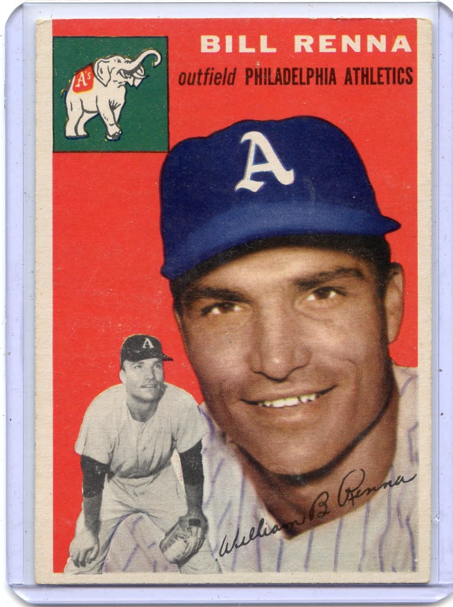 1954 TOPPS BASEBALL #112 BILL RENNA, PHILADELPHIA ATHLETICS SET BREAK ...