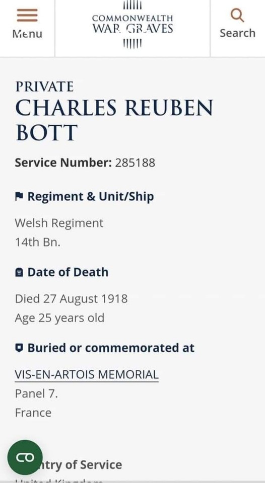 Ww1 Memorial Plaque Charles Reuben Bott , Shropshire LI and 14th Welsh ...