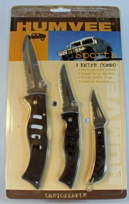 Humvee Sports Knife combo Stainless set • 3 knives sturdy belt clips ...