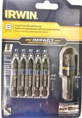 IRWIN 6 Piece Impact Power Bits including a 63mm Impact Extension ...