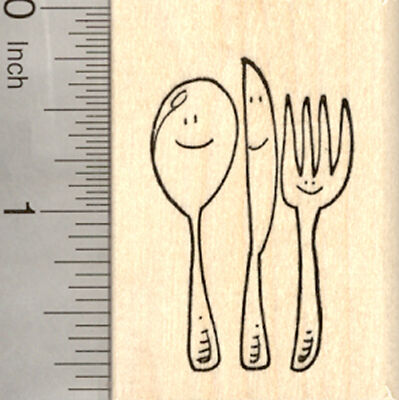 Silverware Rubber Stamp, Smiling Knife Fork and Spoon E23311 WM | eBay