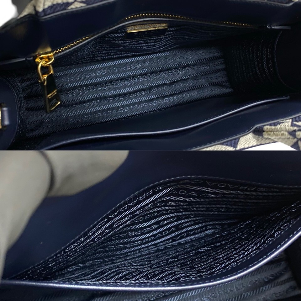 PRADA Symbol Embroidery Fabric Small Triangle Logo Metal Handbag canvas ...