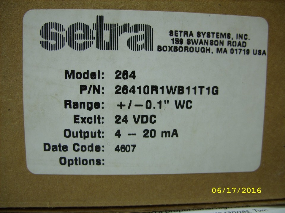 SETRA MODEL 264 - DIFFERENTIAL PRESSURE TRANSDUCER - 26410R1WB11T1G ...