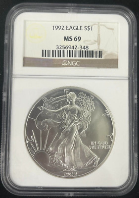 1992 $1 Silver American Eagle .999 NGC MS69 Brown Label | eBay