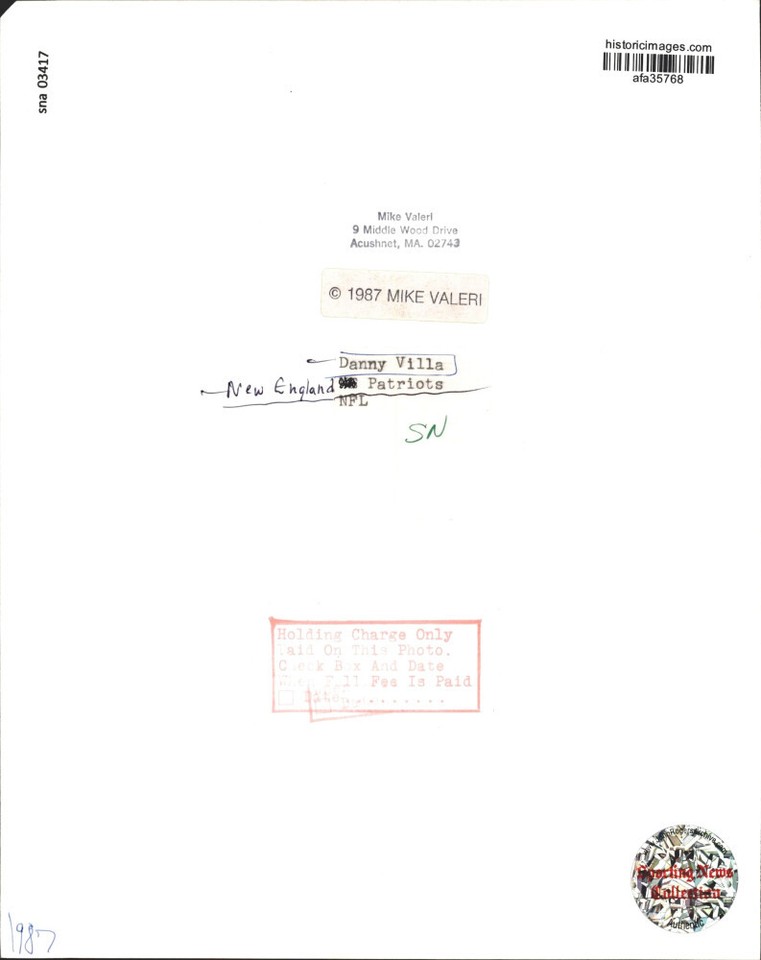 1987 Press Photo Danny Villa of the NFL New England Patriots - afa35768 ...