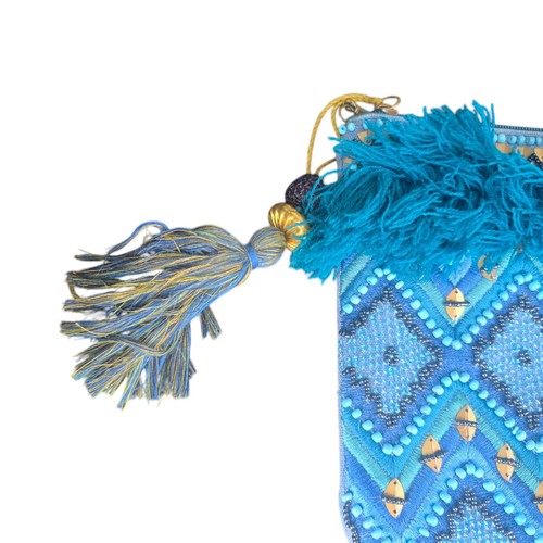 Steven by Steve Madden Fringe Turquoise/Blue Clutch Boho Beaded Gold ...