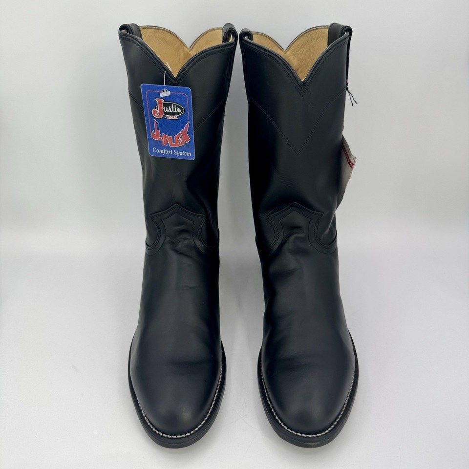 Justin Classic Jackson Roper Boots Men’s Size 13 EEE Wide Black Leather ...