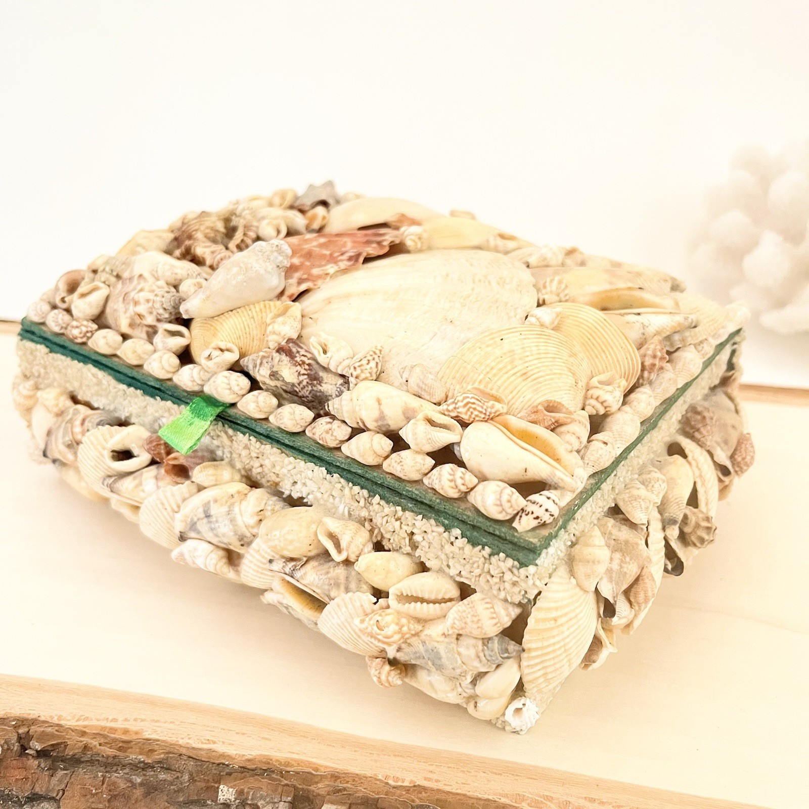 Vintage SEASHELL Jewelry TRINKET BOX Nautical Ocean Sea Shell Rectangle ...