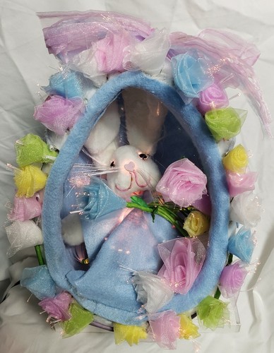 Vtg Fiber Optic Easter Bunny Rabbit in Egg Flowers Decor in box *Works ...