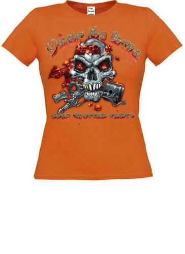 Women T-shirt in orange with a biker & chopper motif model Dump My Ride ...