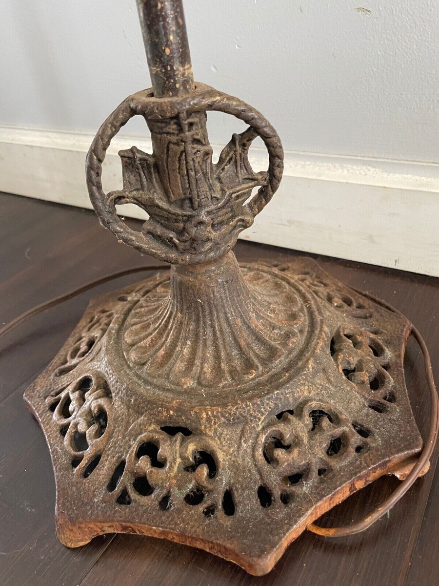 Antique Wrought Iron Bridge Arm Floor Lamp
