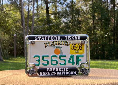Florida Motorcycle LICENSE PLATE TAG # 35654F w/ Texas Harley Davidson ...