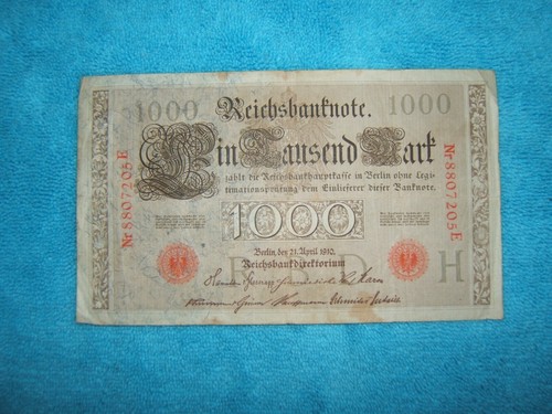 German 1000 Mark Reichsbanknote BERLIN April 1910 ,Circulated large ...