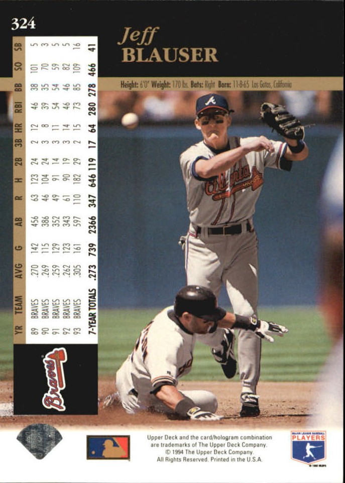 1994 Upper Deck Atlanta Braves Baseball Card #324 Jeff Blauser | eBay
